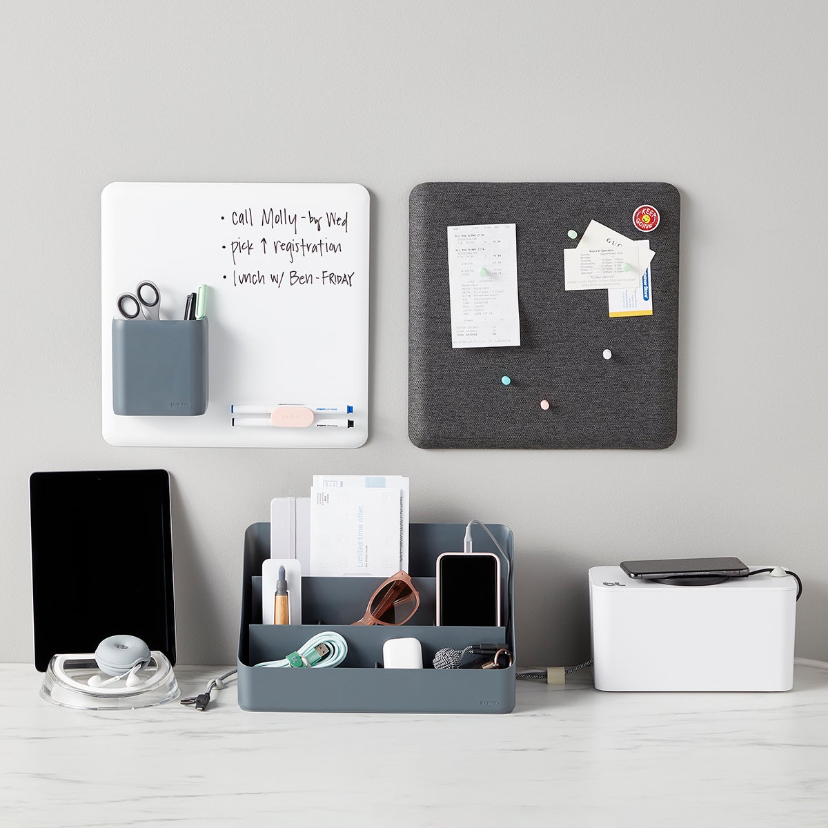 Dark Grey Poppin Fabric Pinboard | The Container Store