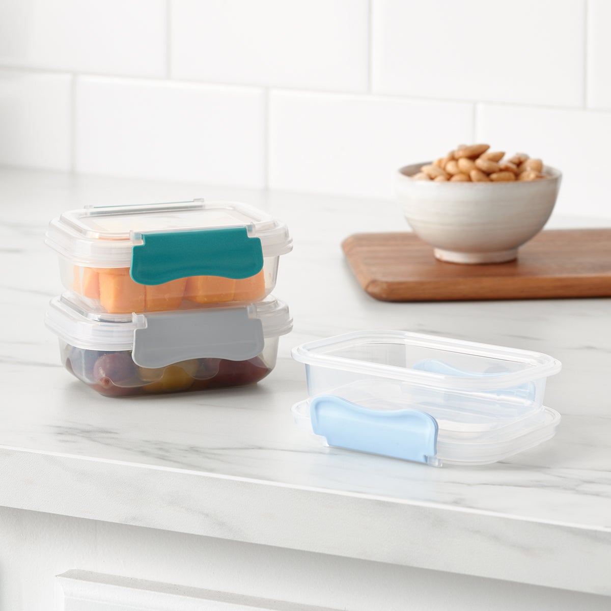 Plastic Food Containers with Light Blue Clips | The Container Store