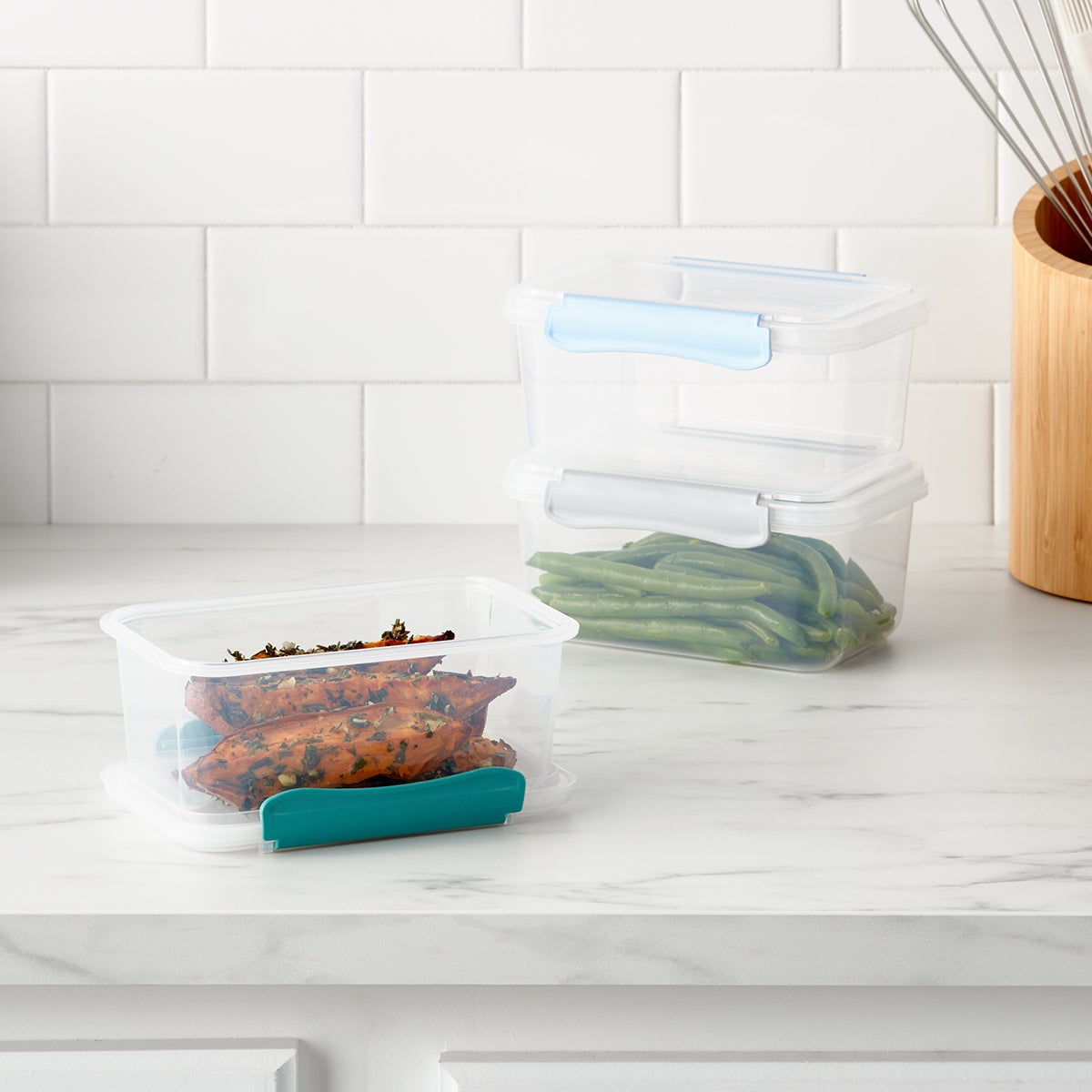 Plastic Food Containers with Light Blue Clips | The Container Store