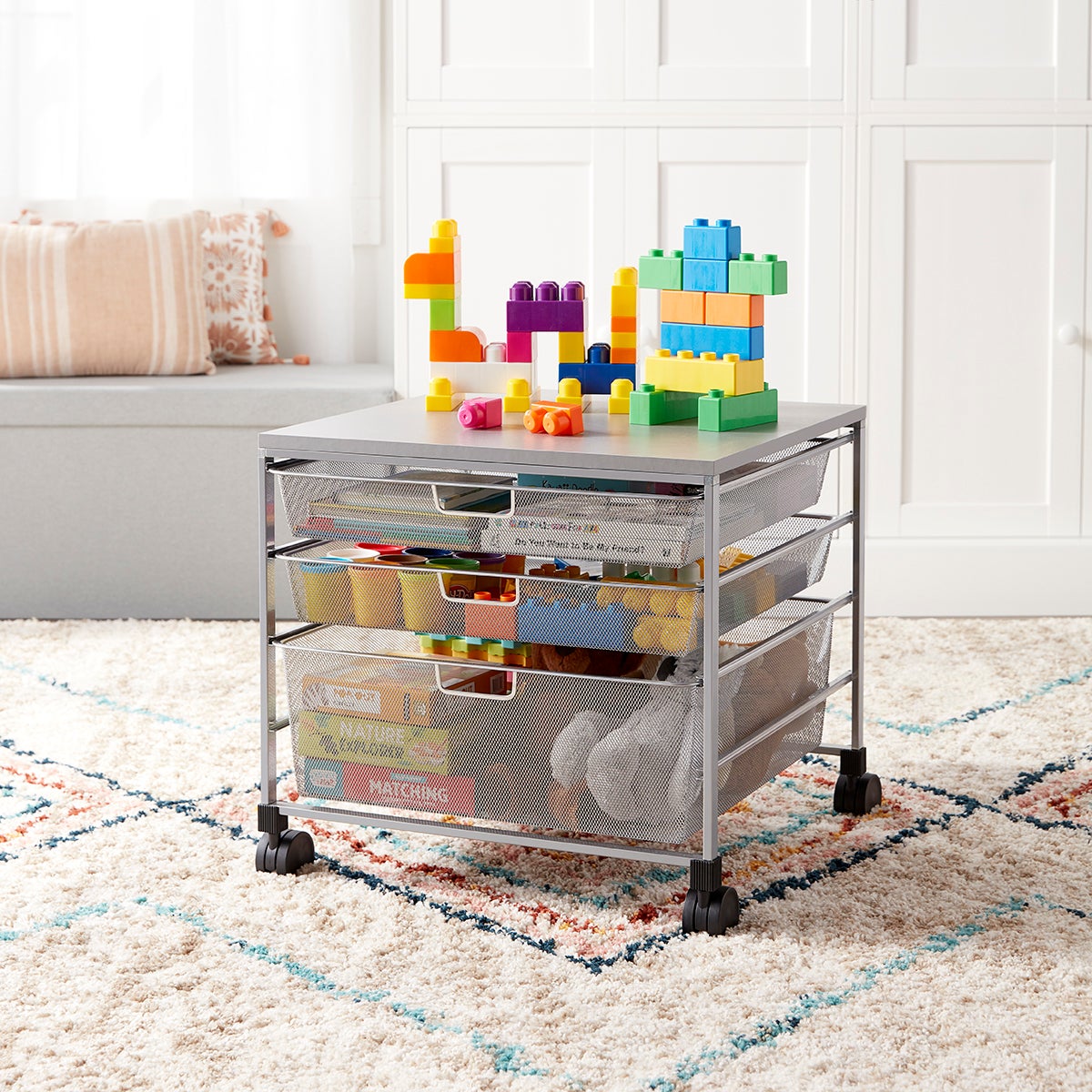 Elfa Mesh Rolling Cart With Drawers The Container Store